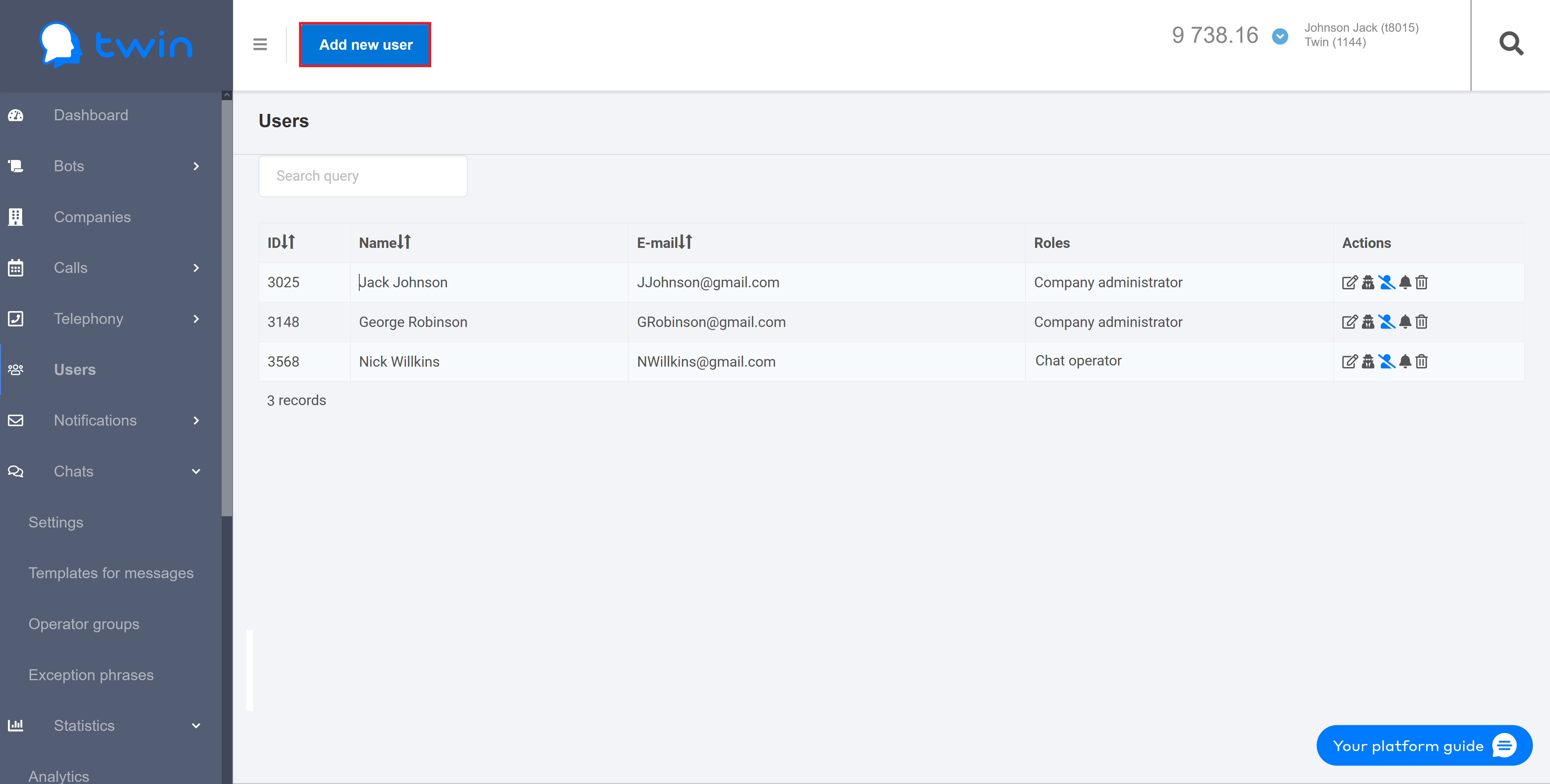 Users - TWIN user documentation - TWIN Confluence